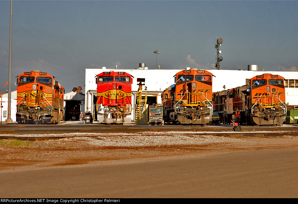 BNSF 5445, 517, 6342, and 5929